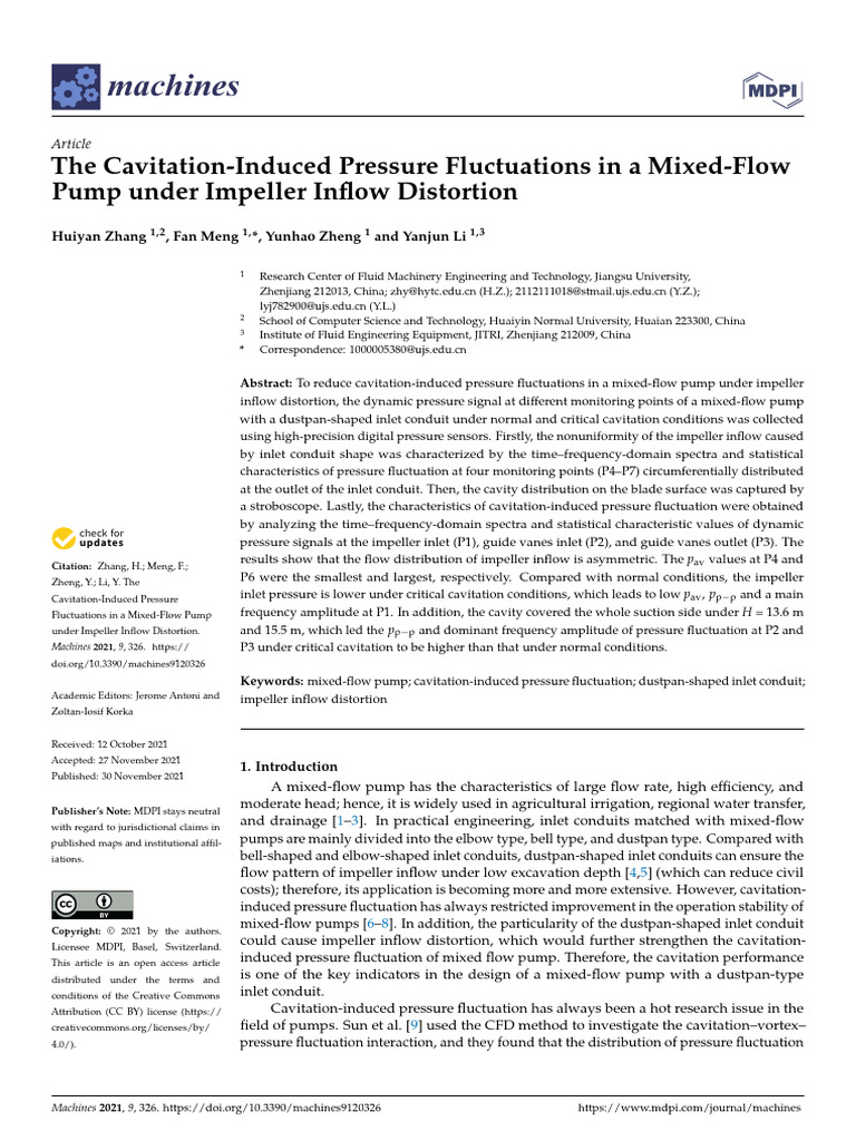 The Cavitation-Induced Pressure Fluctuations in A Mixed-Flow Pump Under ... The Cavitation-Induced Pressure Fluctuations in A Mixed-Flow Pump Under ...