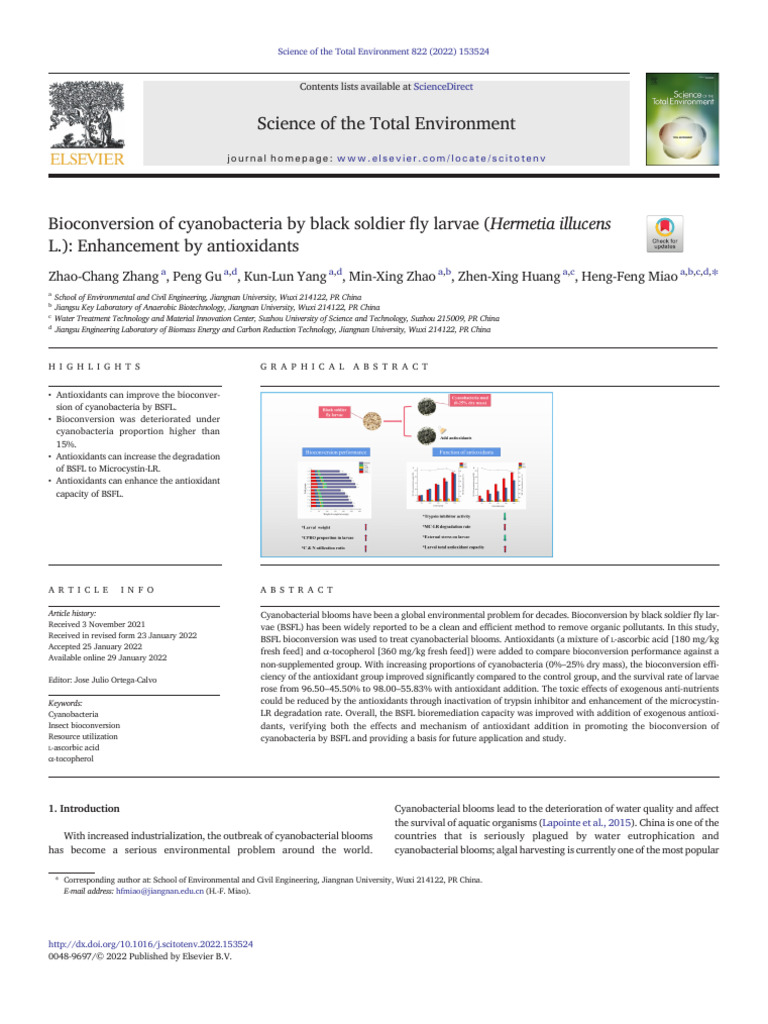 Bioconversion of Cyanobacteria by Black Soldier Fly Larvae | PDF ...