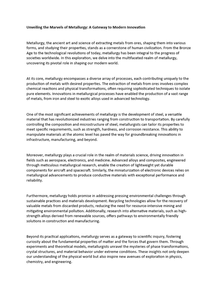 Unveiling The Marvels of Metallurgy | PDF | Metallurgy | Metals