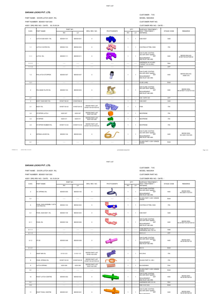 Part List - bd05s1100-1200 - Door Latch Assy | PDF