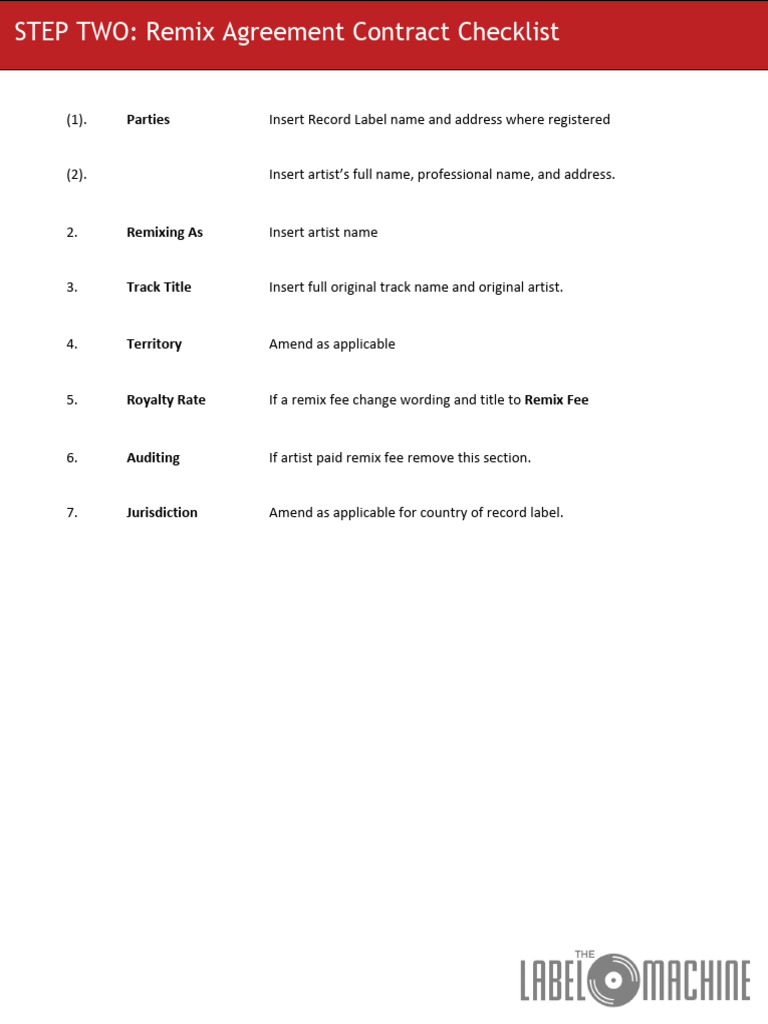 Remix Agreement Contract Checklist | PDF | Technology & Engineering