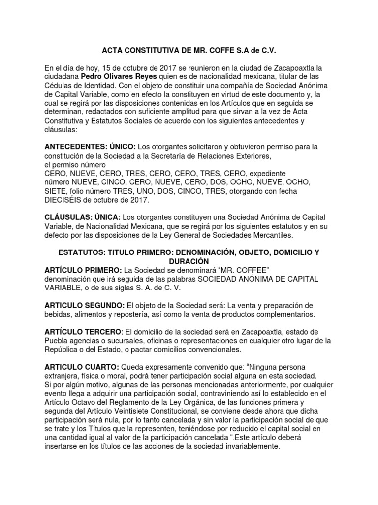 Acta Constitutiva Esmej | PDF | Compartir (Finanzas)