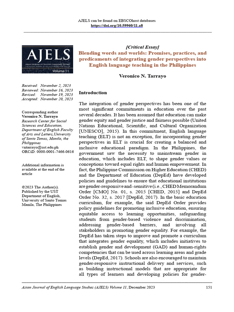 AJELS Vol11 RA8 2023 Ed | PDF | Pedagogy | Gender