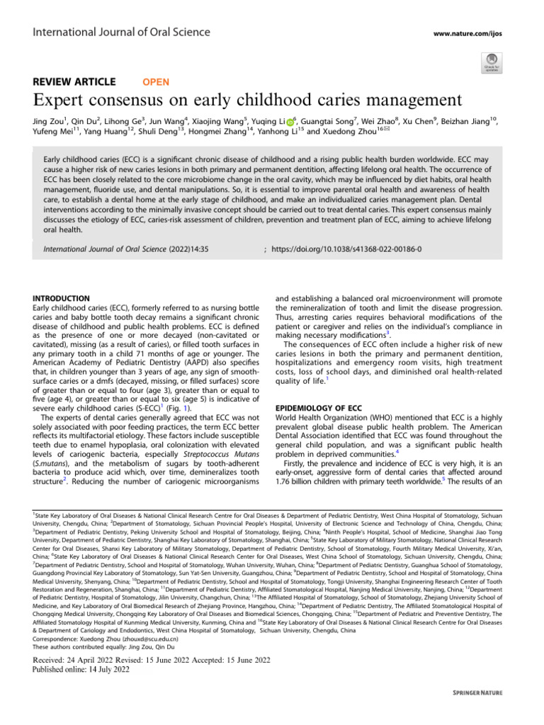 Expert Consensus On Early Childhood Caries Management: International ...