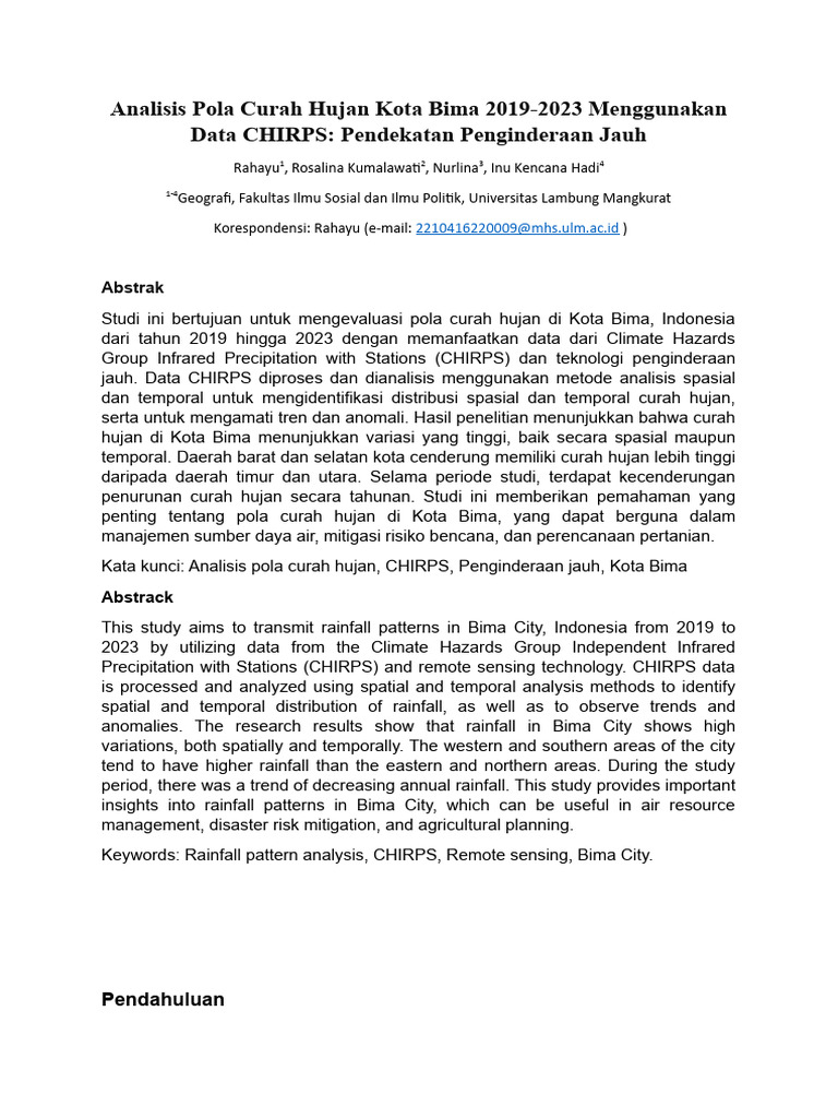 Analisis Pola Curah Hujan Kota Bima 2019-2023 Menggunakan Data CHIRP | PDF | Teknologi & Rekayasa