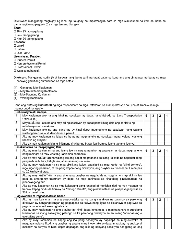 For MOR Survey - Tagalog | PDF