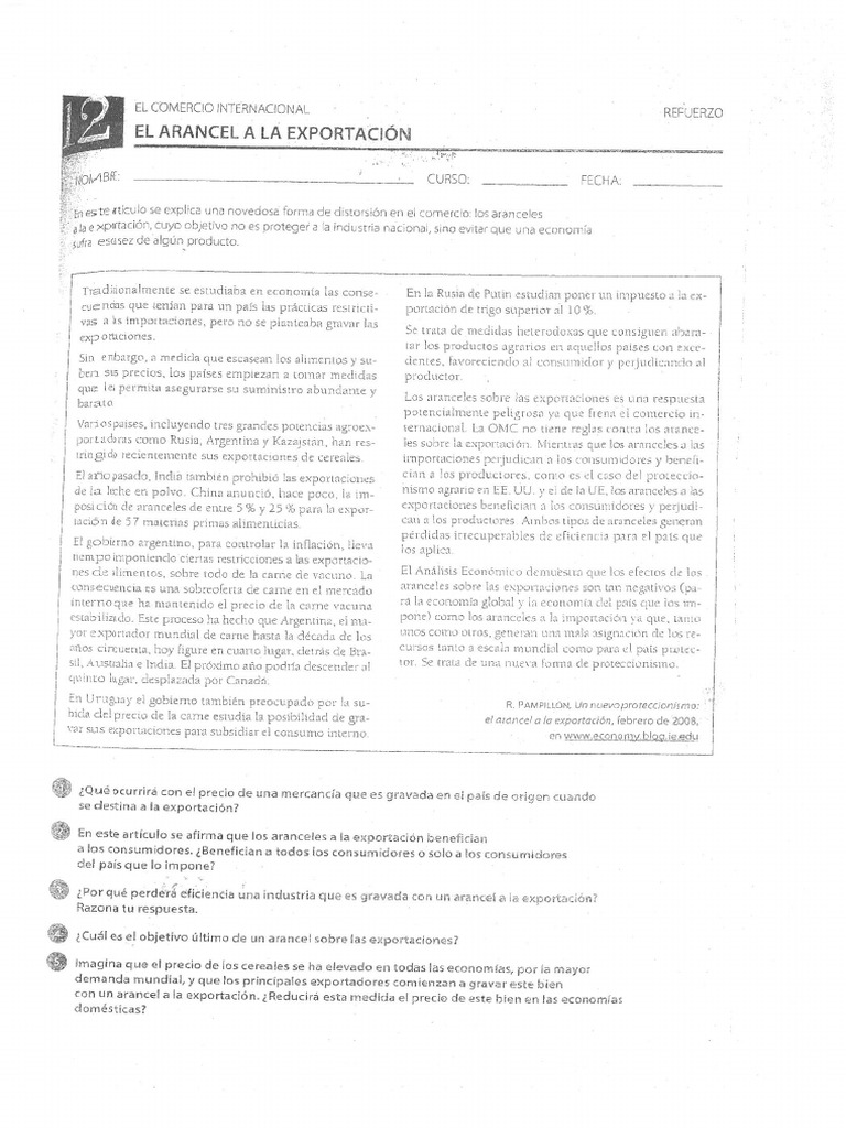 Arancel A La Exportación Pdf
