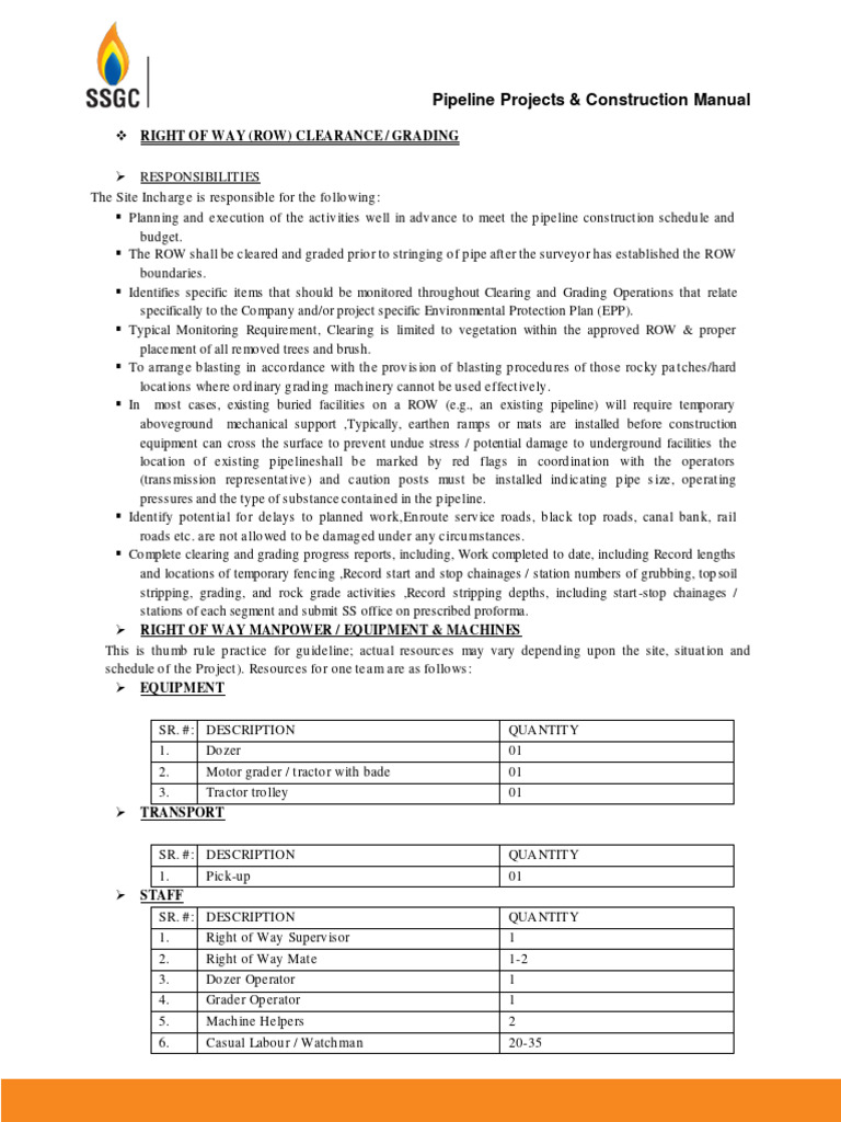 Pipeline ROW Clearance and Grading Guide | PDF | Welding | Construction