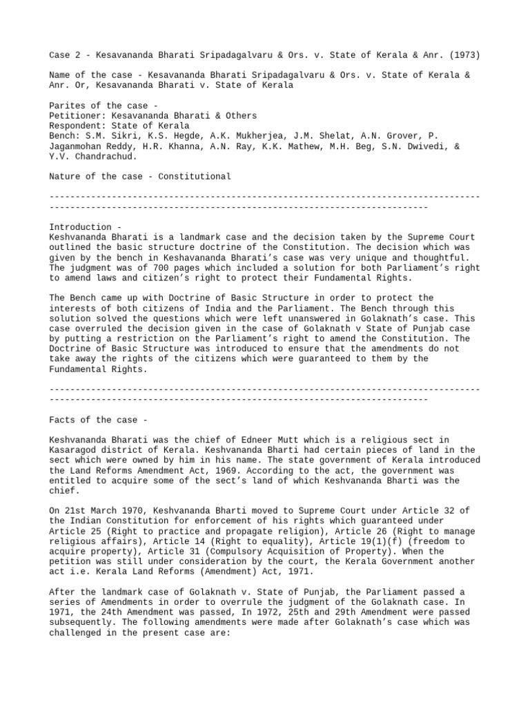Kesavananda Bharati Case: Basic Structure Doctrine | PDF | Justice ...