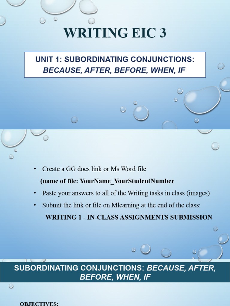 Writing 1 - Subordinate Conjunction | PDF | Language Arts & Discipline
