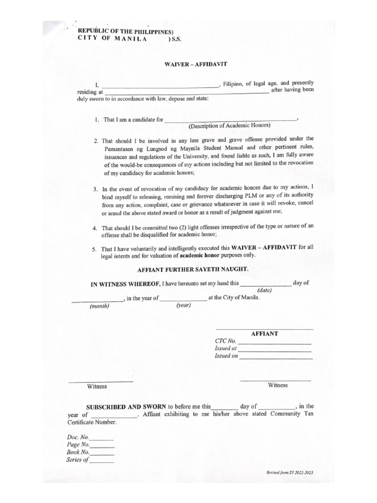 Waiver Affidavit | PDF