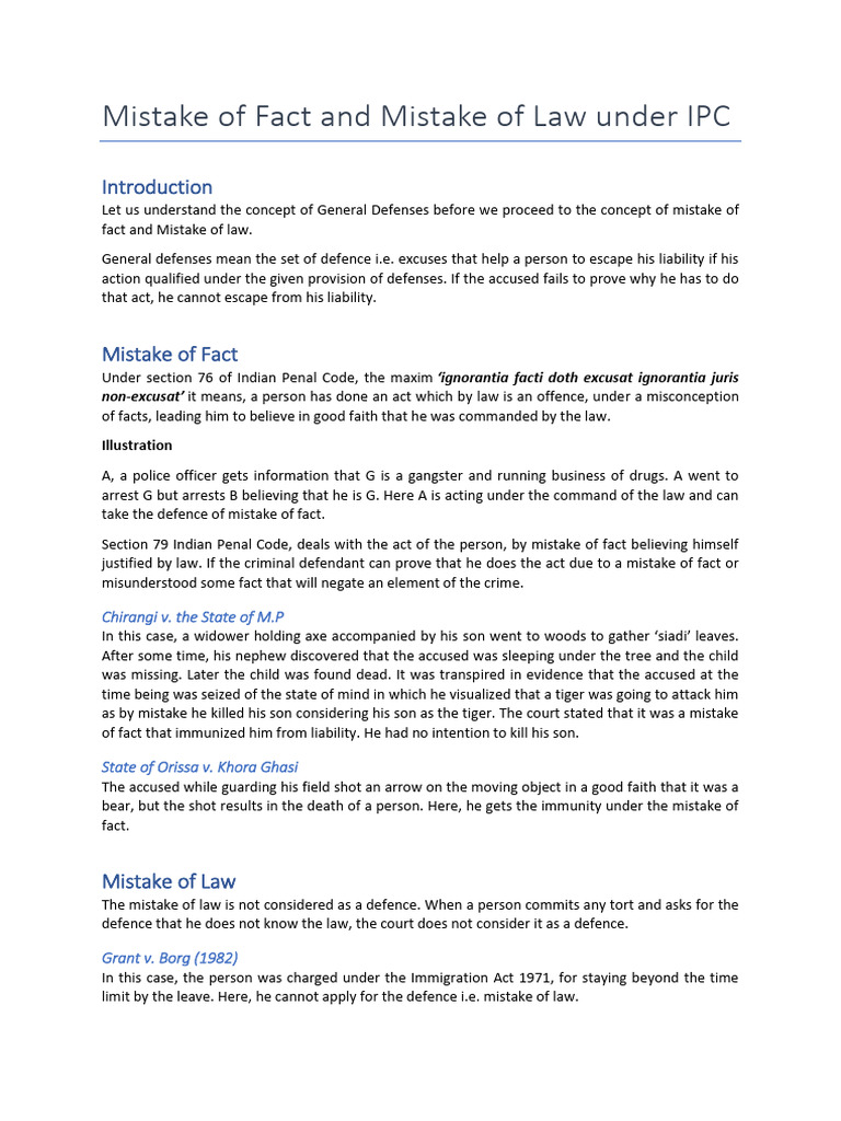 Mistakes of Fact and Law in IPC | PDF | Crimes | Crime & Violence