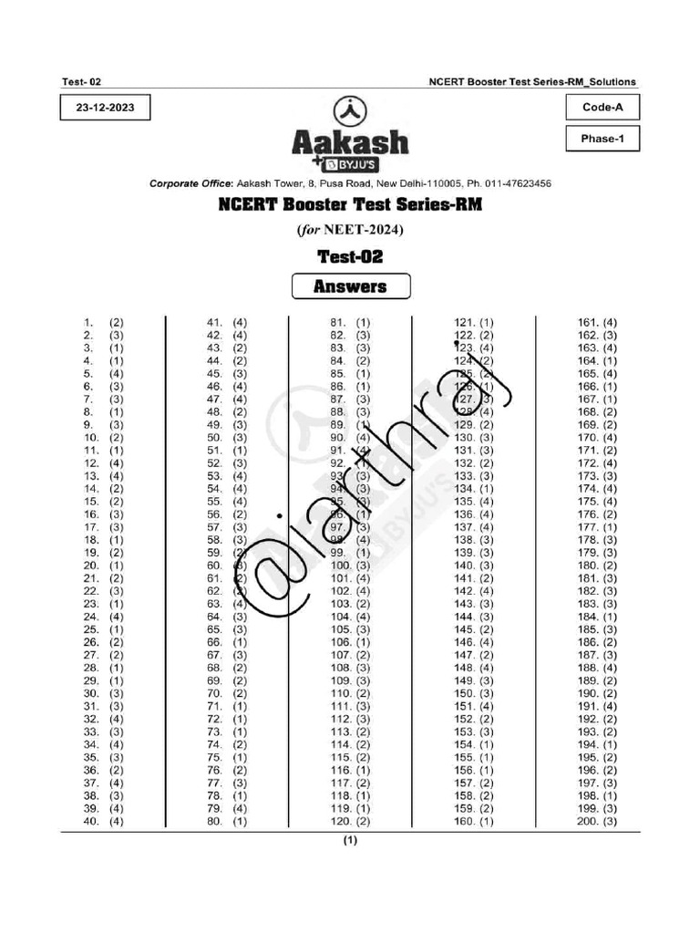 Aakash NBTS 02 Solution | PDF