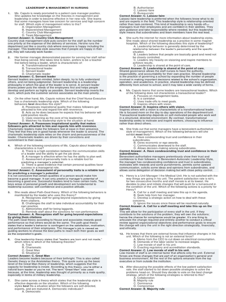 NLM Q&A (Highlighted) | PDF | Leadership | Nursing