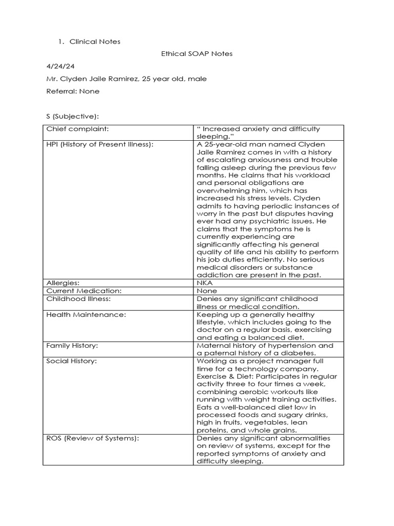 Clinical Notes | PDF | Healthy Diet | Anxiety