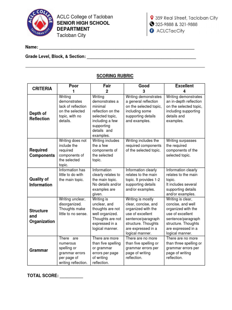 Senior High School Scoring Rubric | PDF | Linguistics
