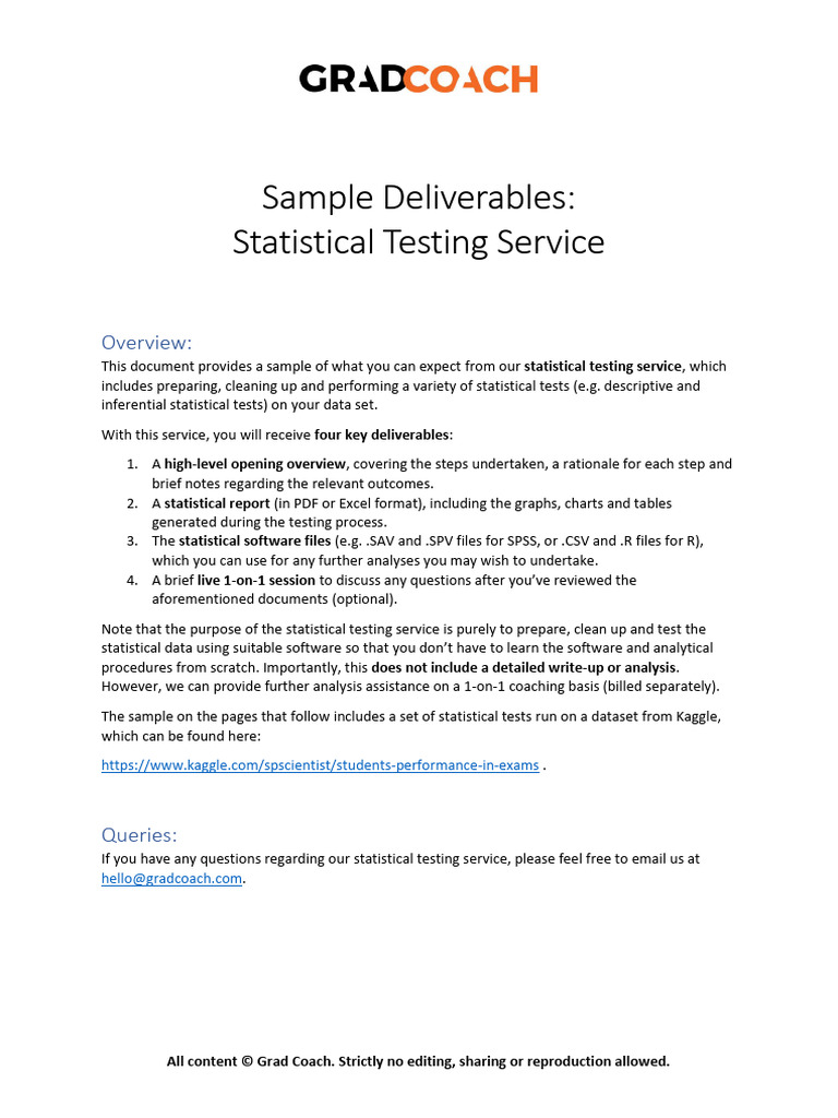 Sample Deliverables Statistical Testing Service | PDF | Statistics | Spss