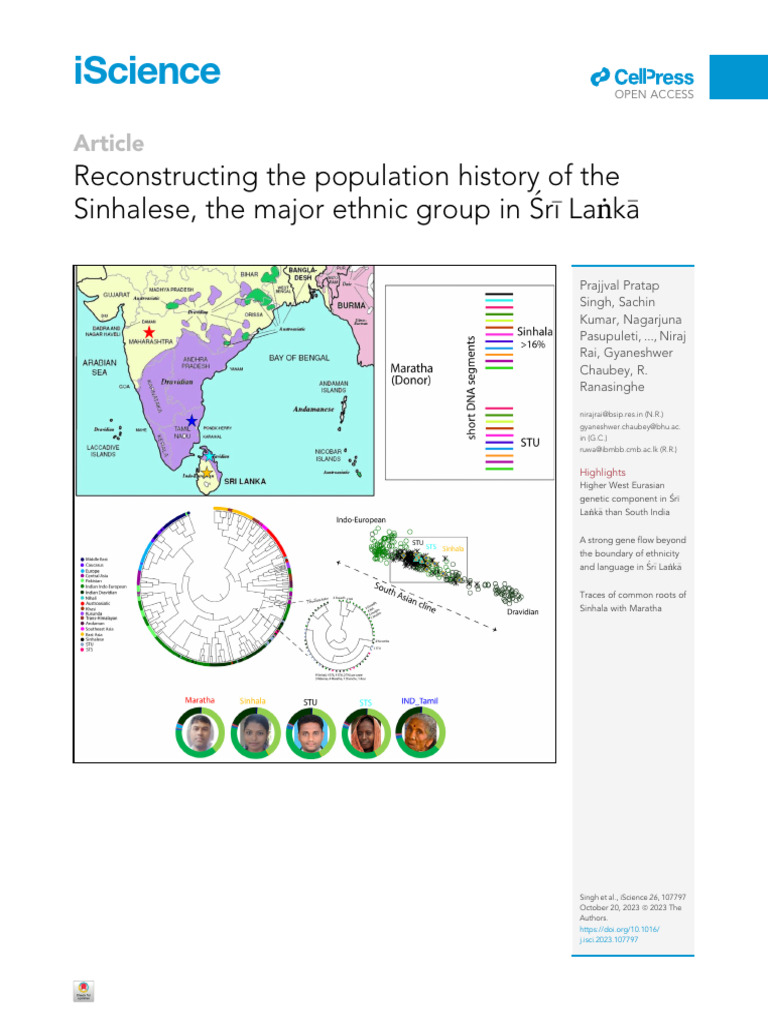 Reconstructing The Population History of Sinhalese | PDF | Sri Lanka