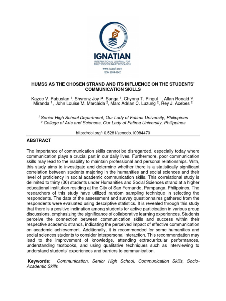 Humss As The Chosen Strand and Its Influence On The Students ...