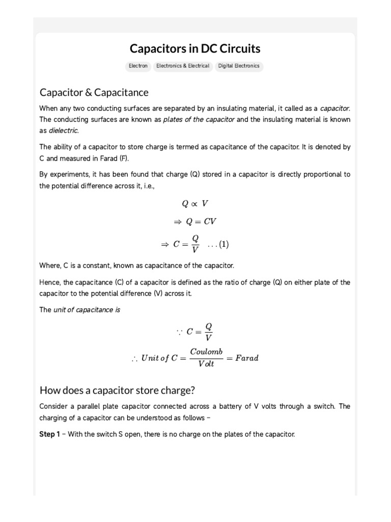 Capacitors in DC Circuits | PDF | Capacitor | Capacitance