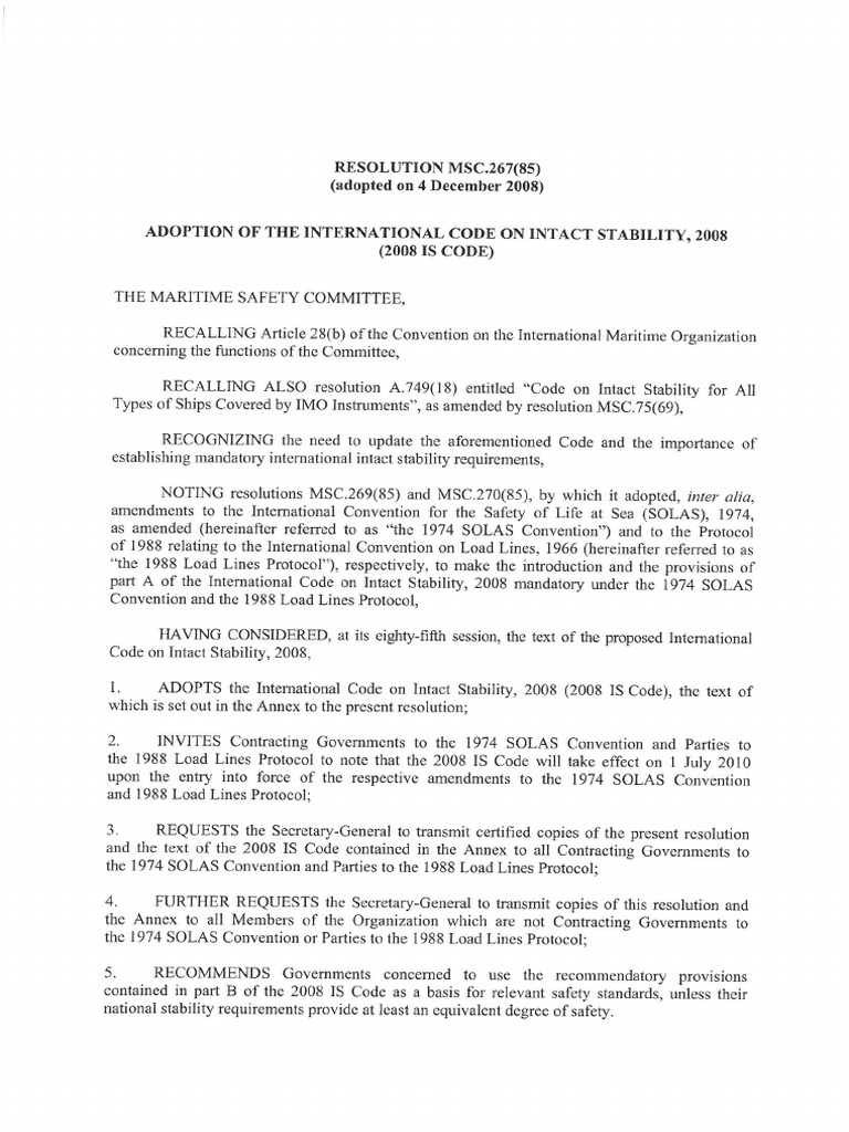 31519-MSC - 267 (85) - International Code On Intact Stability, 2008 | PDF