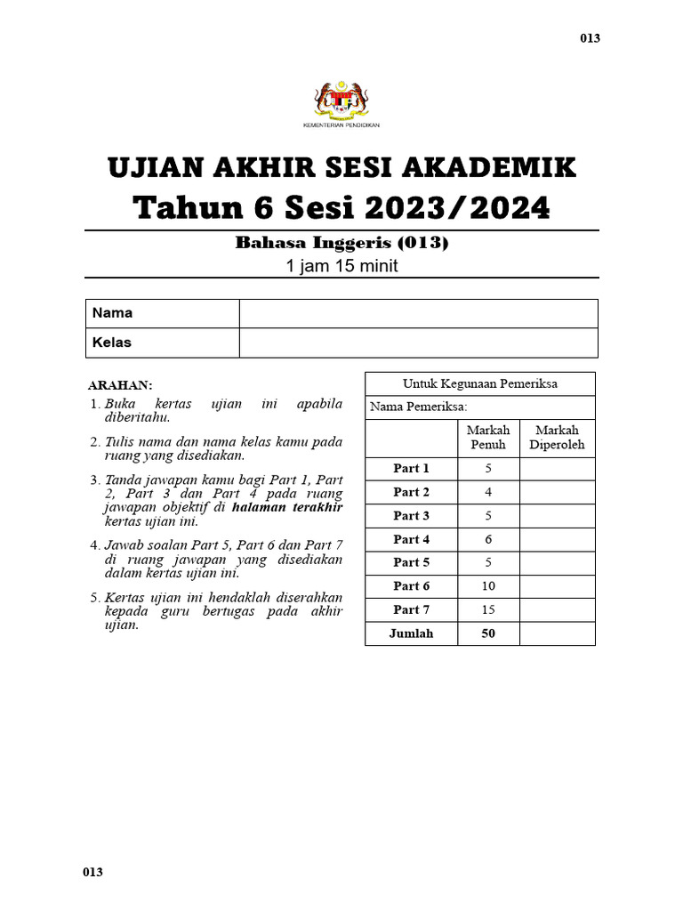 Tahun 6 Sesi 2023 2024 Ujian Akhir Sesi Akademik Pdf Hiking
