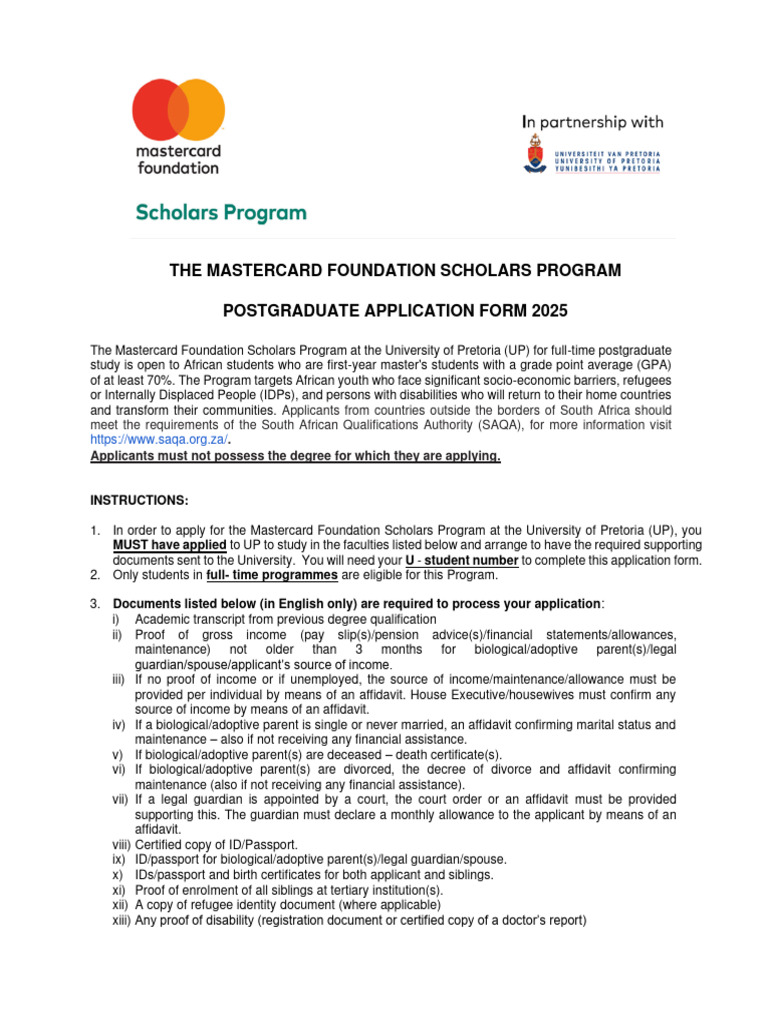 Mastercard Foundation Scholars Program 2025 | PDF | Postgraduate ...