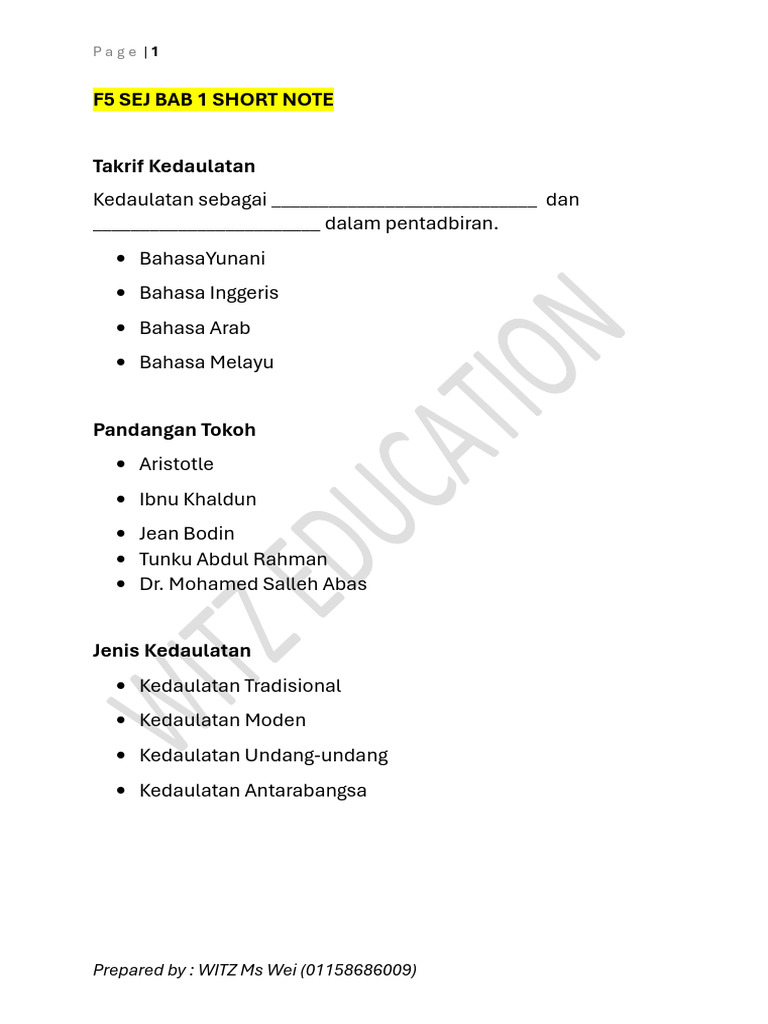 F5 Sej Bab 1,2 Short Note | PDF