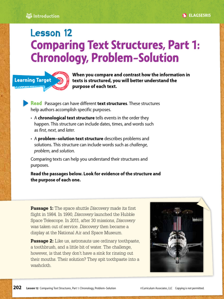 Grade 5 Lesson 1 Comparing Text Structures - Chronology and Problem ...