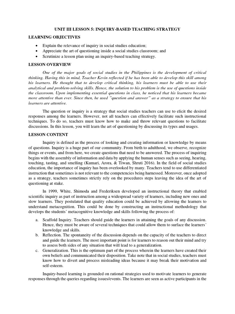 Unit-III-Lesson-5 | PDF | Learning | Inquiry