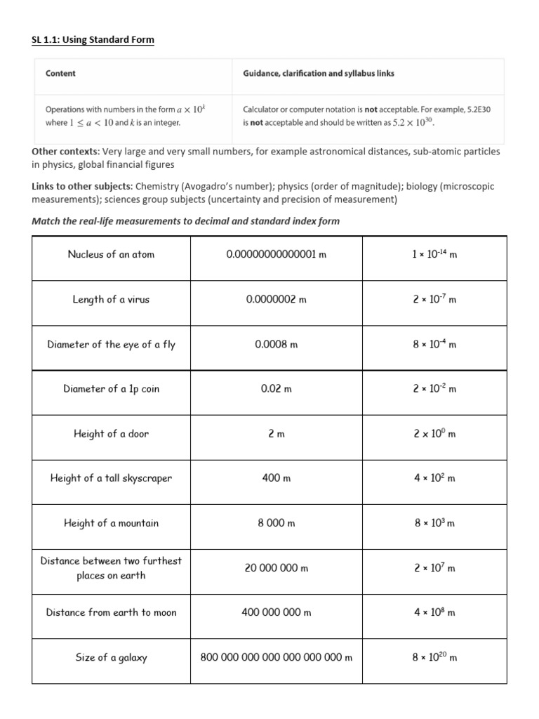 SL 1.1 Using Standard Form ANNOTATED | PDF | Physics | Metrology