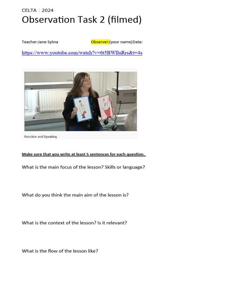 CELTA 2024 Observation Task 2 Guide | PDF