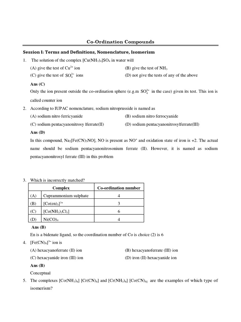 Coordination Compounds: Terms, Nomenclature, Isomerism | PDF | Coordination Complex | Hydroxide