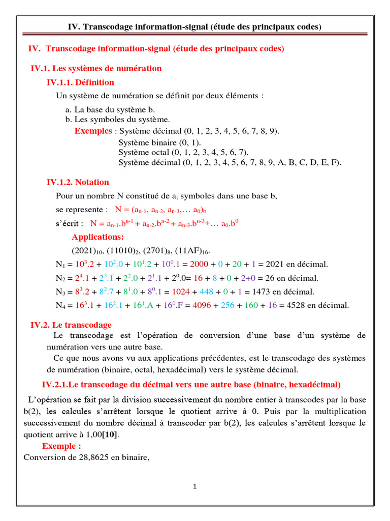 Transcodage des systèmes de numération | PDF | ASCII | Codage des ...