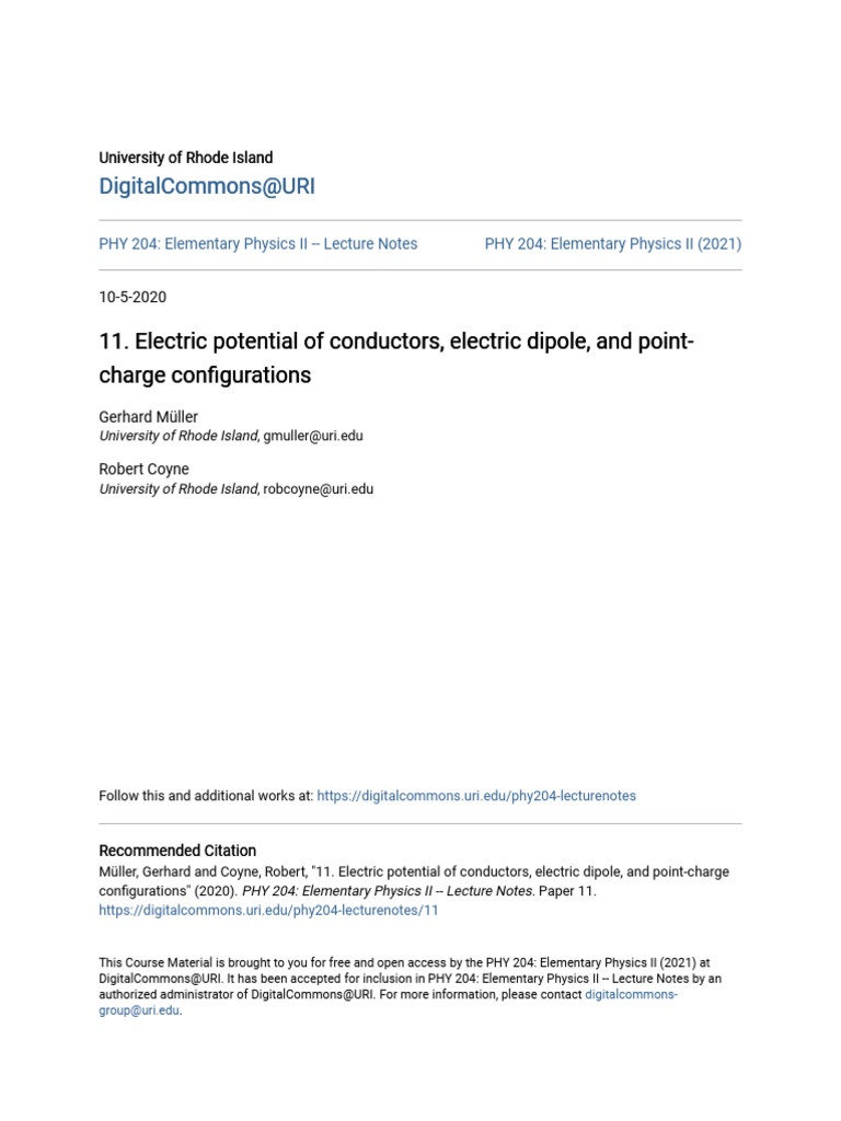 Electric Potential of Conductors Electric Dipole and Point | PDF ...