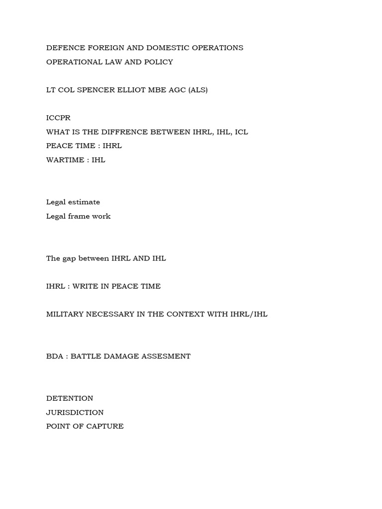 Operational Law: IHRL vs IHL | PDF
