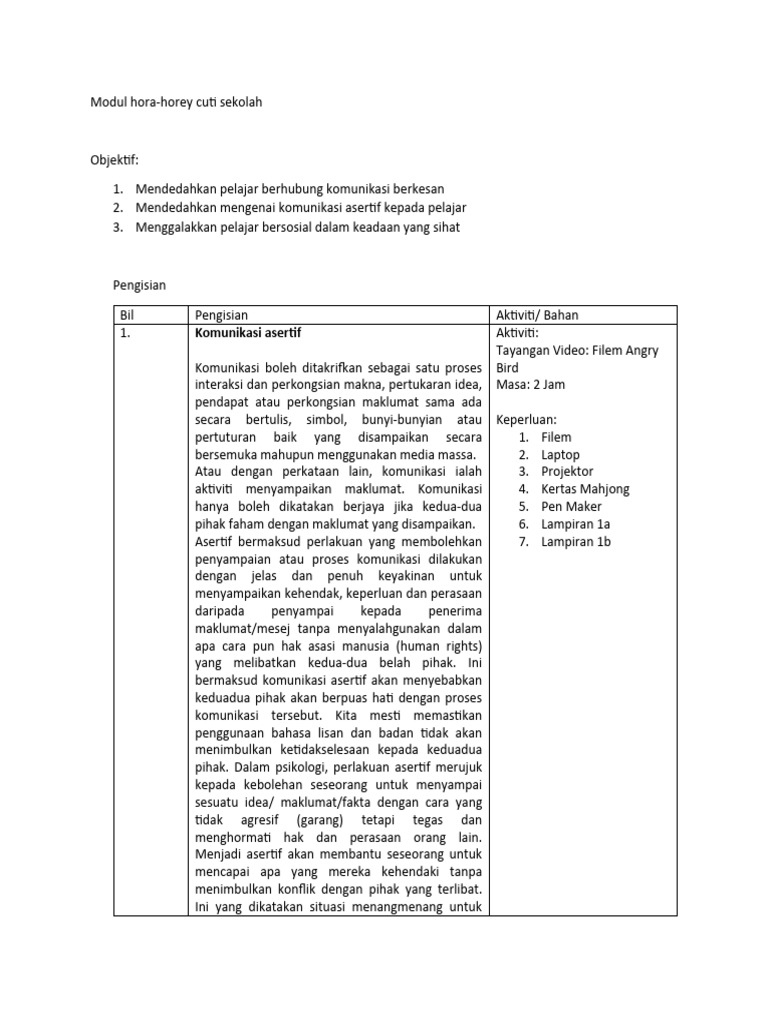 Modul Hora-Horey Cuti Sekolah | PDF