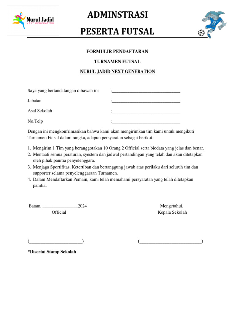 Formulir Pendaftaran Turnamen Futsal | PDF