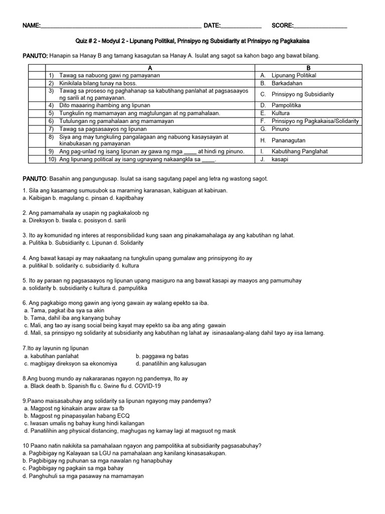 ESP 1 - Quiz 2 | PDF