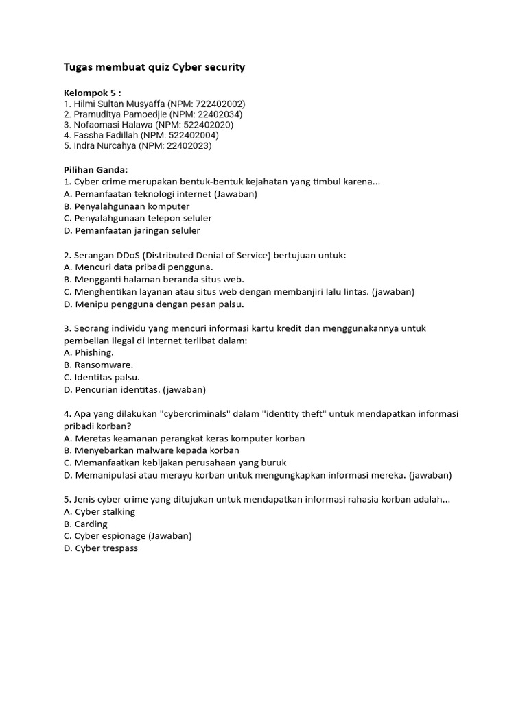 Tugas Membuat Quiz Cyber Security | PDF | Komputer