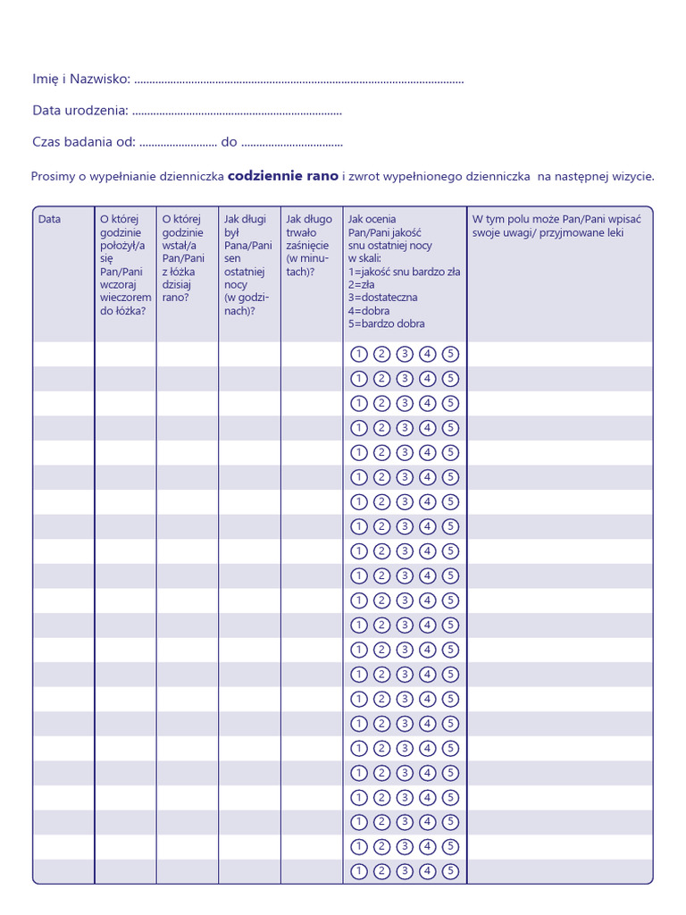 Dziennik Snu I Higiena Snu | PDF