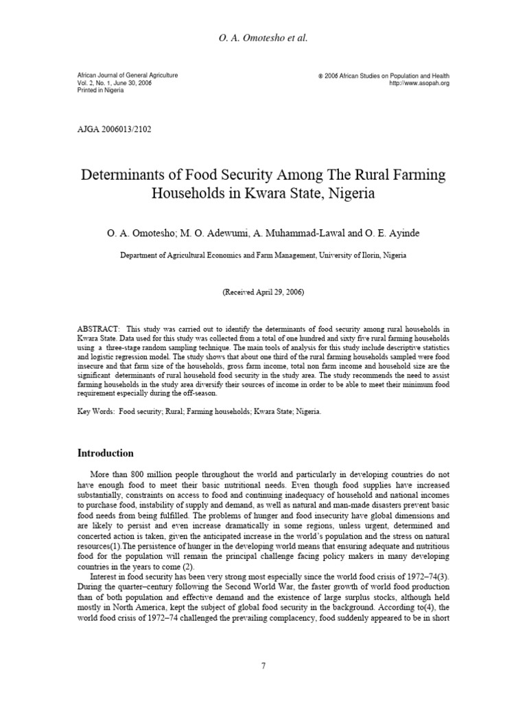 Determinants of Food Security Among the Rural Farm | PDF | Food ... Determinants of Food Security Among the Rural Farm | PDF | Food ...