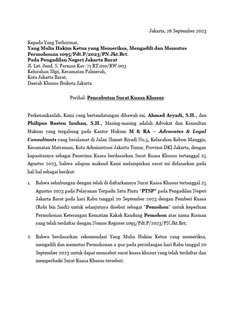 Pencabutan Surat Kuasa Khusus 1095 Risman | PDF