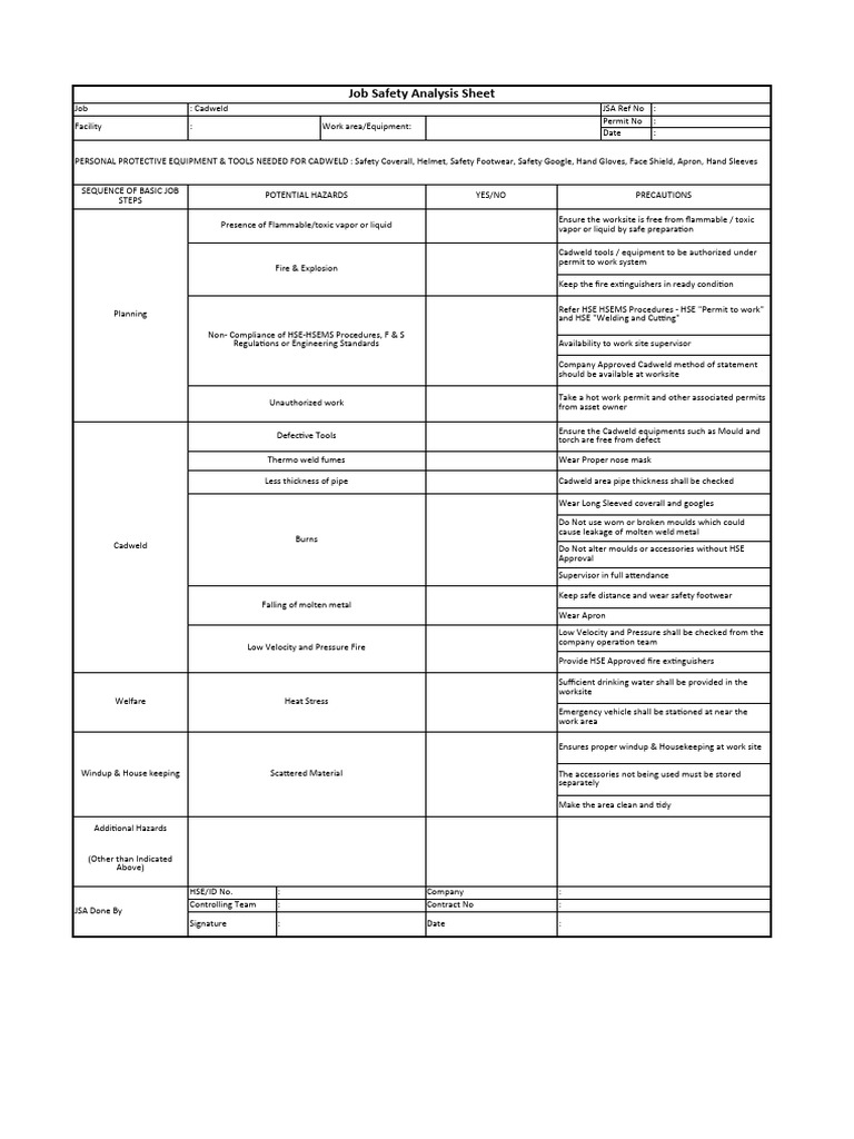 Cadweld JSA | PDF | Welding | Construction