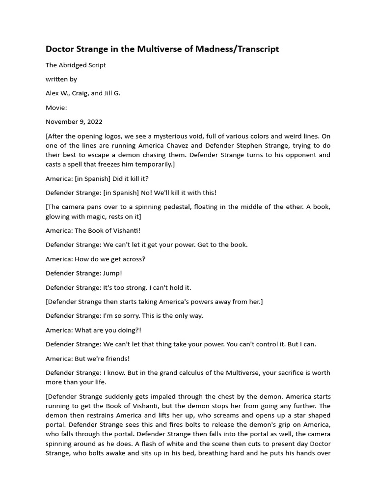 Doctor Strange in The Multiverse of Madness/Transcript | PDF