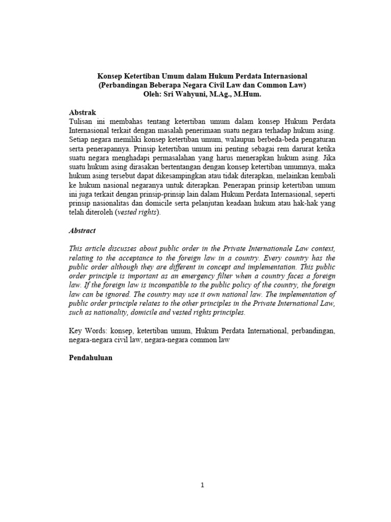 Artikel-Konsep Ketertiban Umum Dalam Hukum Perdata Internasional | PDF