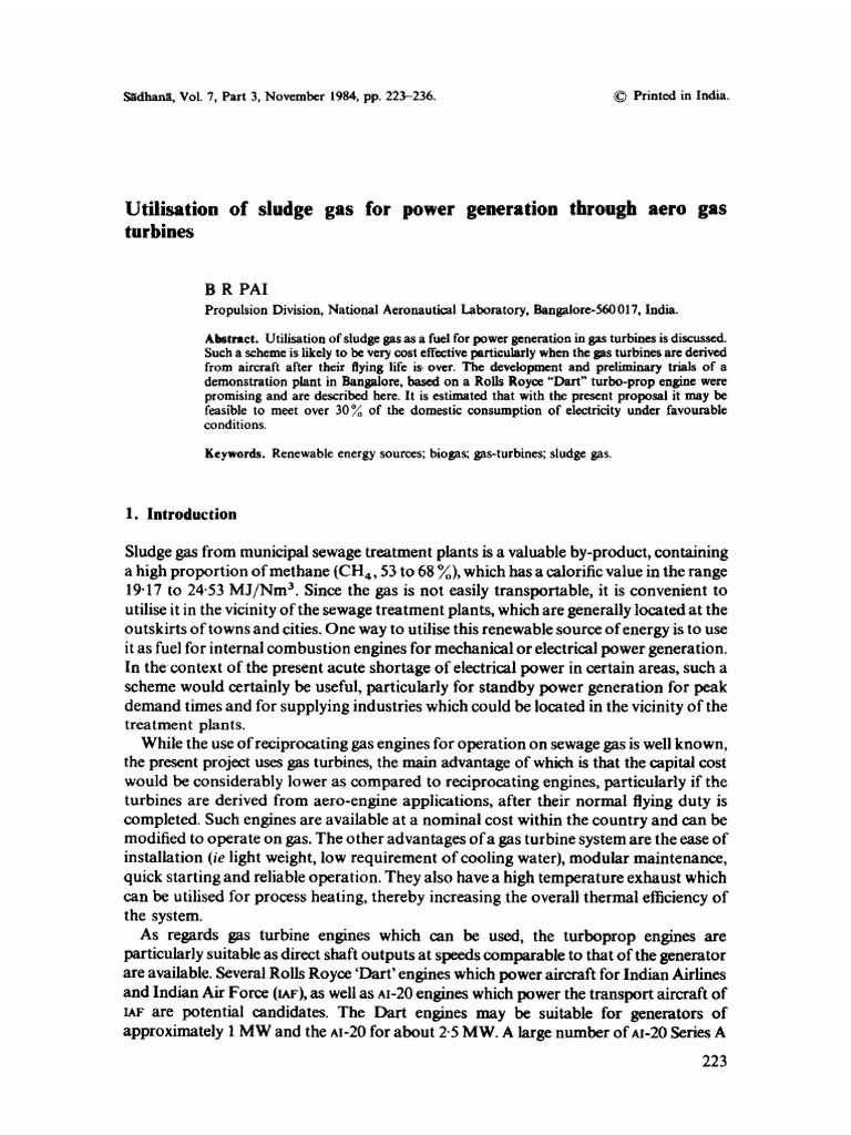 Sludge Gas Power Generation via Turbines | PDF | Gas Turbine | Engines