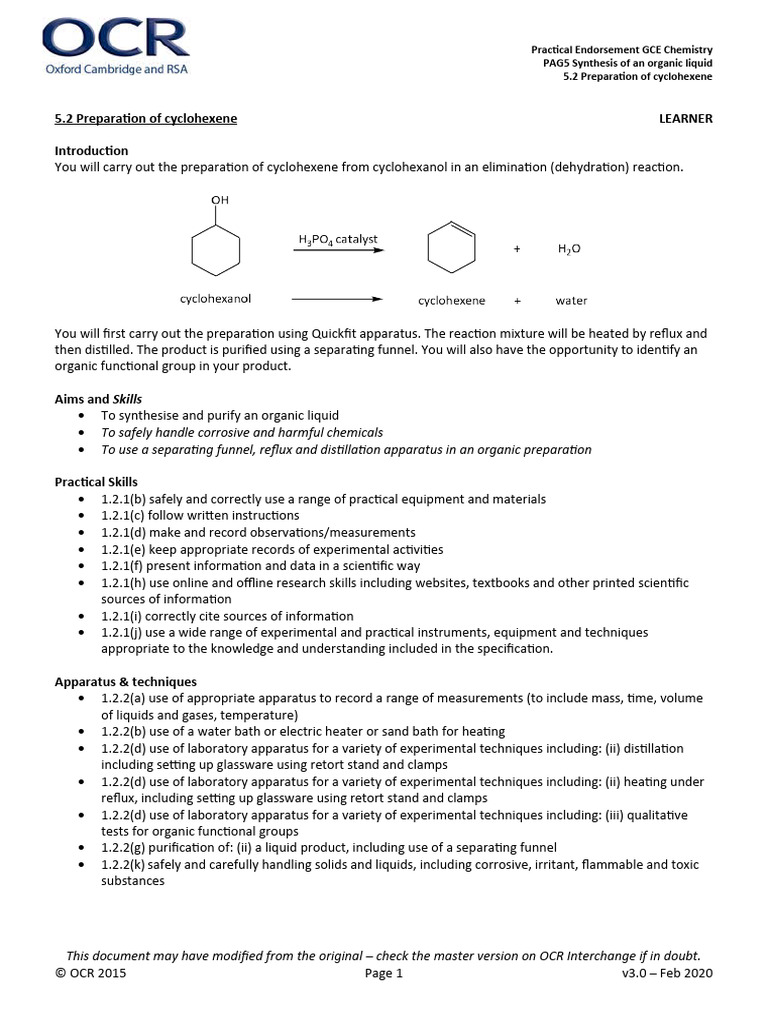 Cyclohexene Synthesis Guide | PDF | Chemistry | Physical Sciences