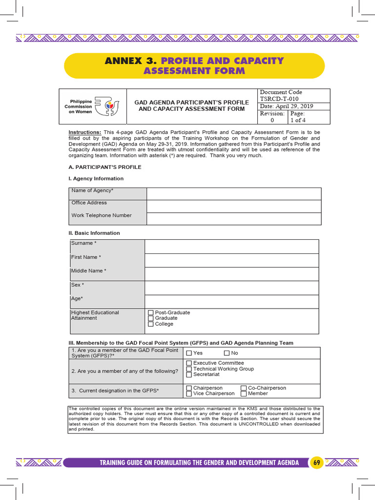 Wsp-Profile and Capacity Assessment Form | PDF | Gender | Gender Studies
