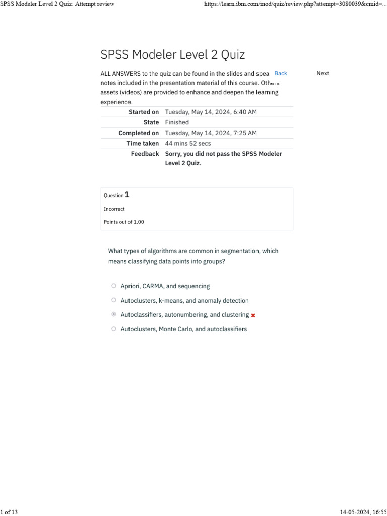 SPSS Modeler Level 2 Quiz Review | PDF | Spss | Analytics